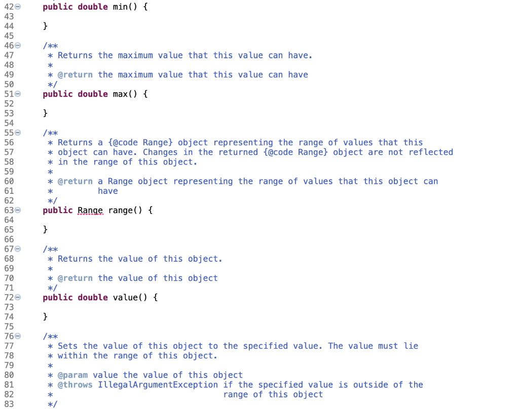 Solved Create a class that represents a range of real values | Chegg.com