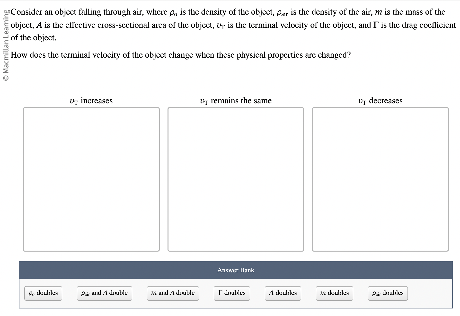 Solved ∞ ﻿consider An Object Falling Through Air Where ρo