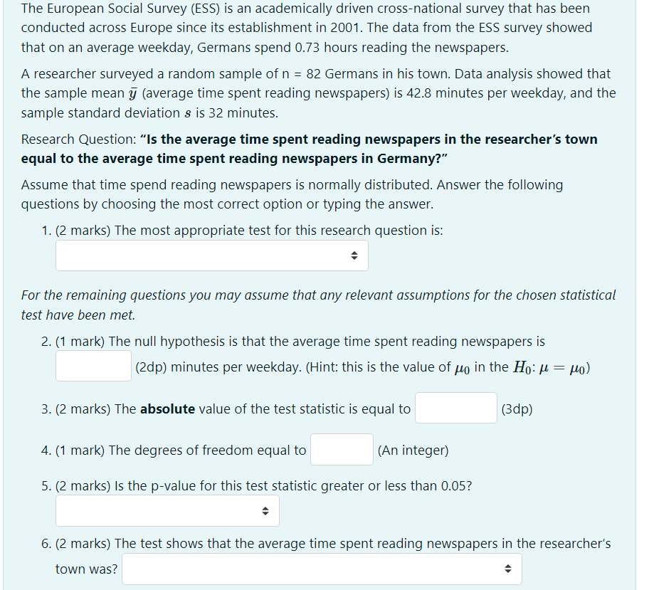 Solved The European Social Survey (ESS) is an academically | Chegg.com
