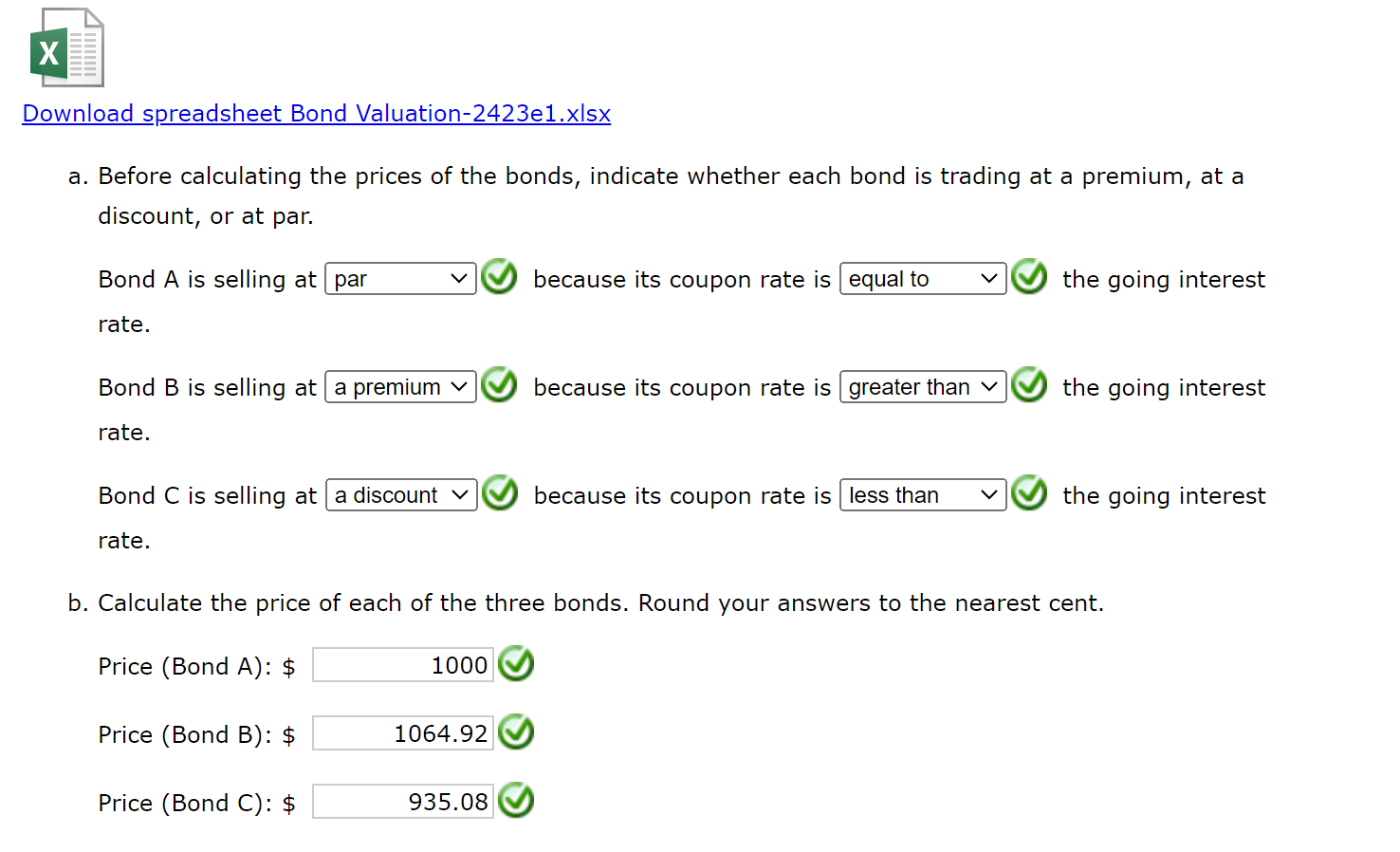 Download spreadsheet Bond Valuation-2423e1.xIsx a. | Chegg.com