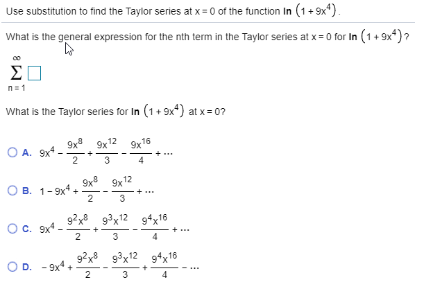 Solved Use substitution to find the taylor series at x=0 of | Chegg.com