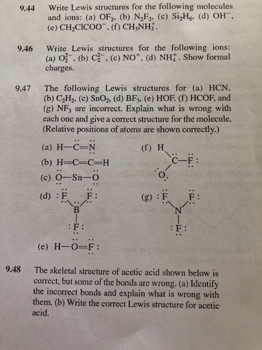 Solved Write Lewis Structures For The Following Molecules