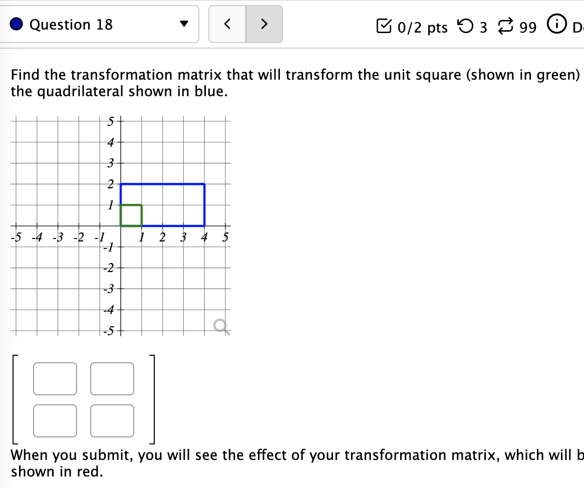 Solved Draw the image of the unit square (shown in green) | Chegg.com