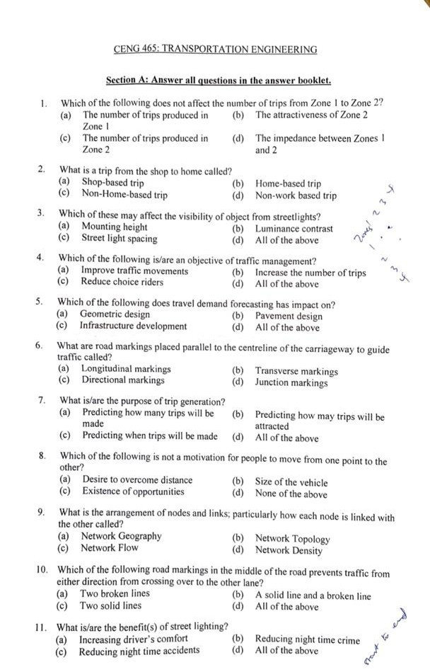 Solved CENG 465: TRANSPORTATION ENGINEERING Section A: | Chegg.com