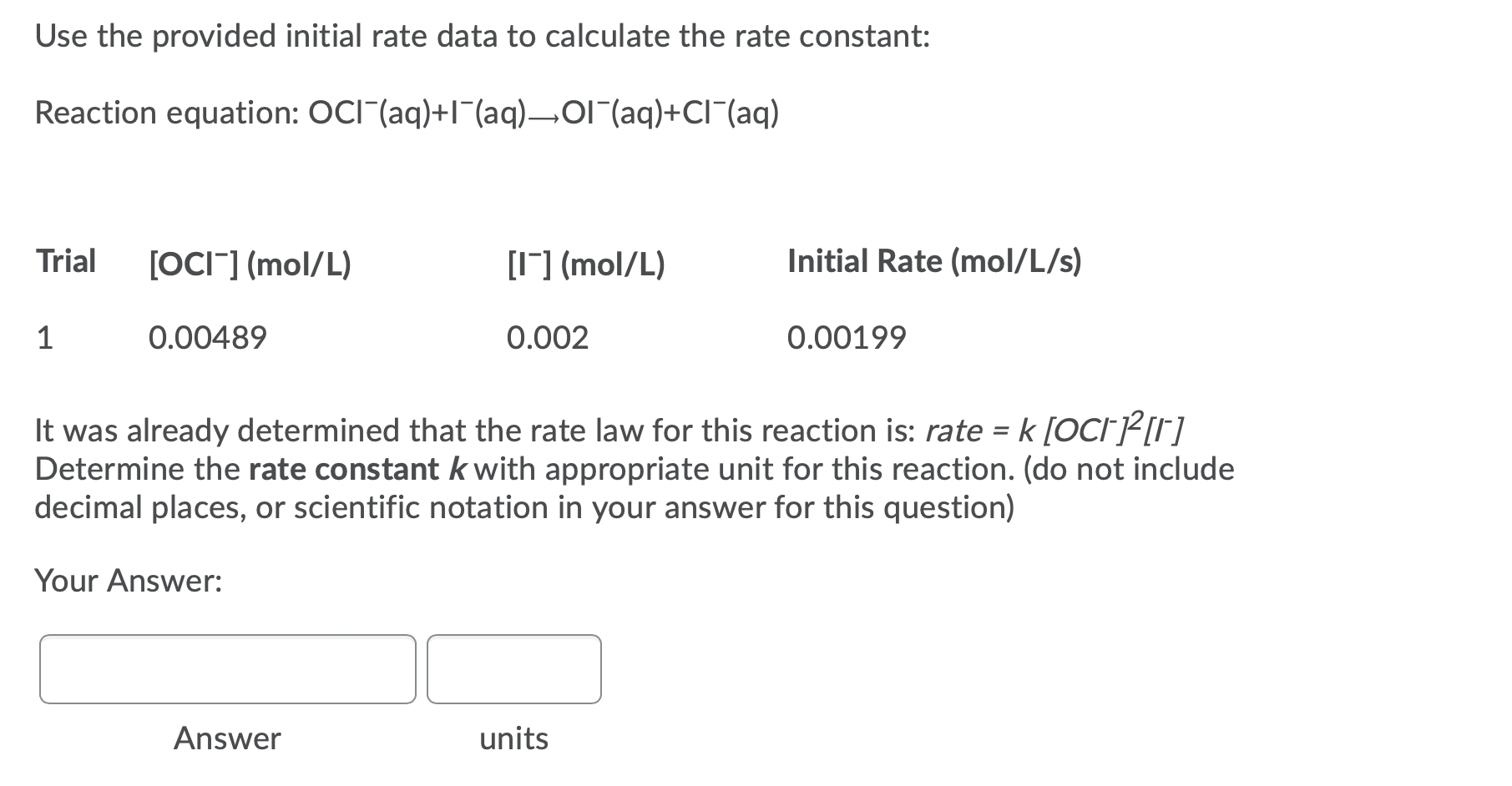 Solved Use the provided initial rate data to calculate the | Chegg.com