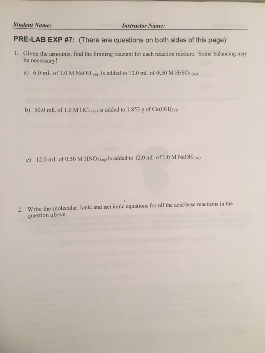 Solved Student Name: Instructor Name: PRE-LAB EXP #7: (There | Chegg.com