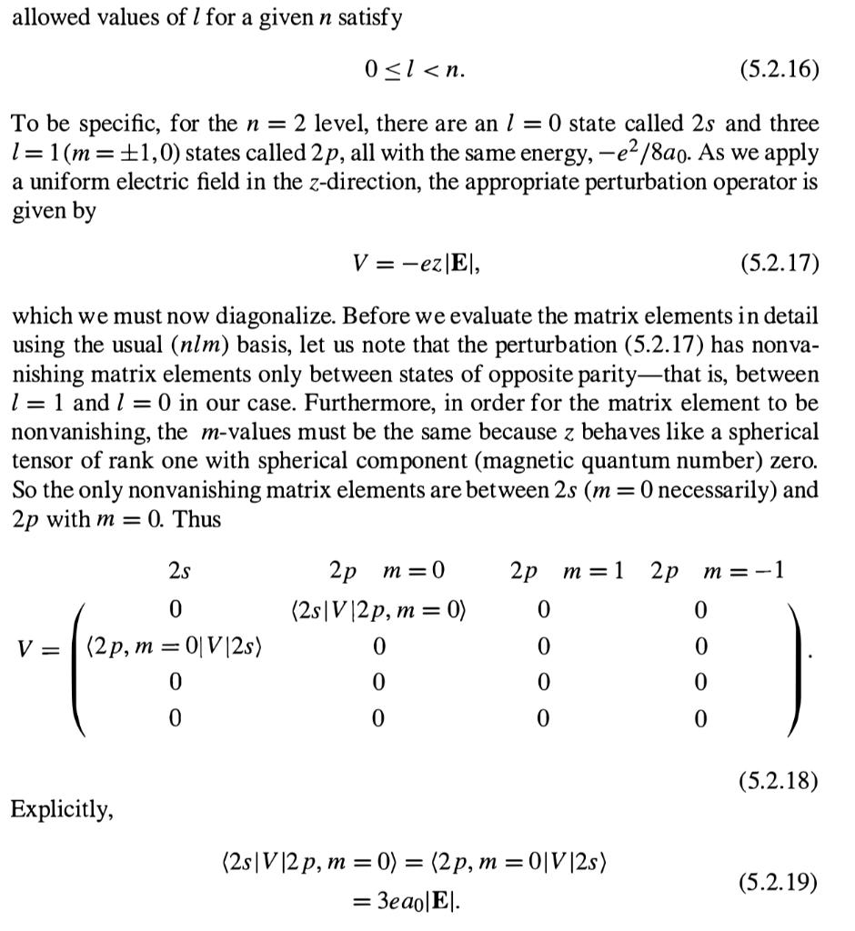 Solved Linear Stark Effect As an example of degenerate | Chegg.com