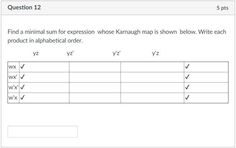 Solved Question 12 5 pts Find a minimal sum for expression | Chegg.com