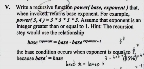 Solved V. Write a recursive function power( base, exponent) | Chegg.com