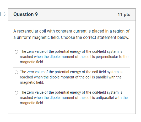 Solved Question 9 11 pts A rectangular coil with constant | Chegg.com