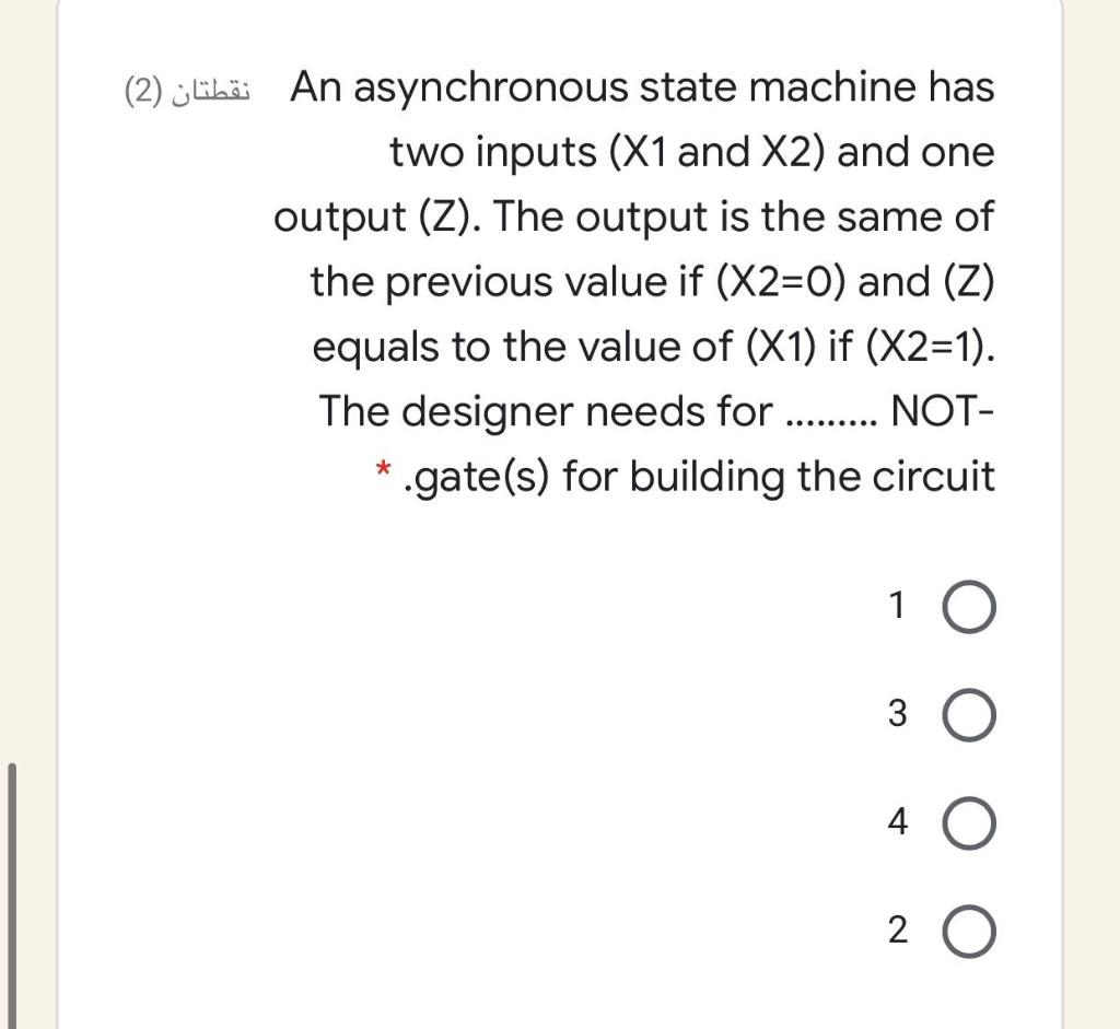 Solved An asynchronous state machine has نقطتان (2) two | Chegg.com
