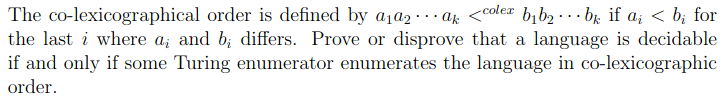 Solved The co-lexicographical order is defined by dja2 --- | Chegg.com