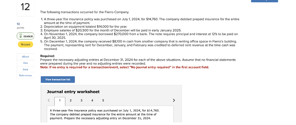 Solved The following transactions occurred for the Fierro | Chegg.com