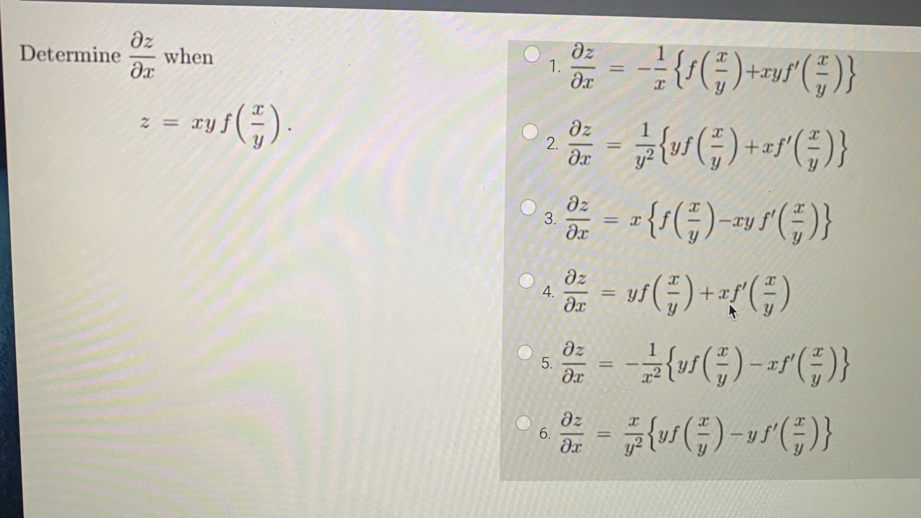 Solved Determine ∂x∂z when z=xyf(yx) 1. | Chegg.com