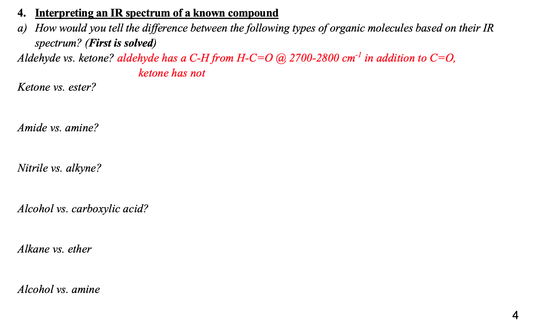 b) Given the IR spectrum of the reactant and product, | Chegg.com