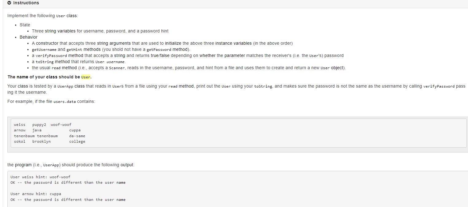 Solved Implement the following user class: - State - Three | Chegg.com