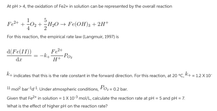 Solved At pH > 4, the oxidation of Fe2+ in solution can be | Chegg.com