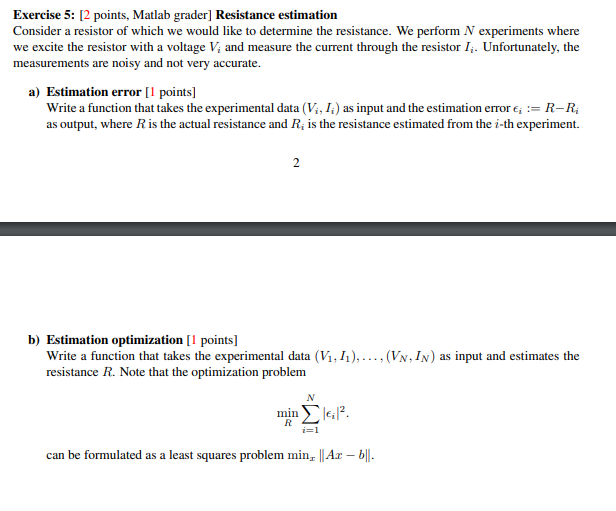 Solved Exercise 5 2 Points Matlab Grader Resistance