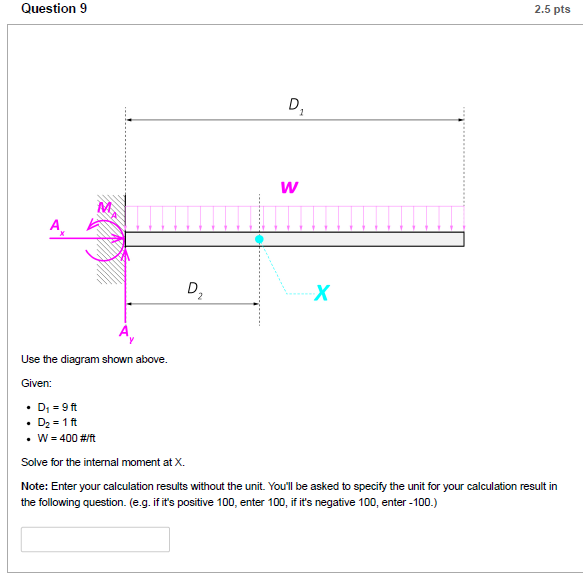 Solved Given: - D1=9ft - D2=1ft - W=400# Solve for the | Chegg.com