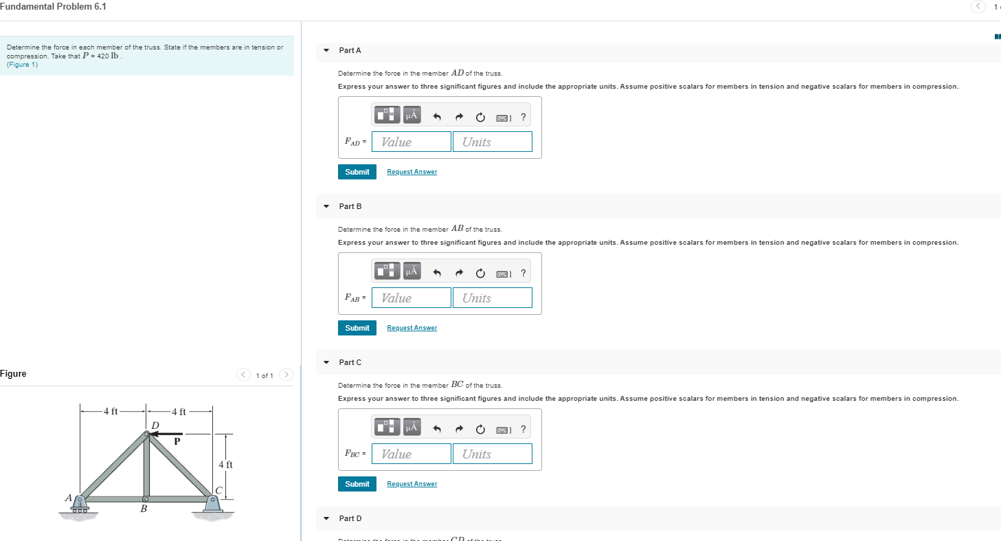 Solved Fundamental Problem 6.1 Part A Determine the force in | Chegg.com