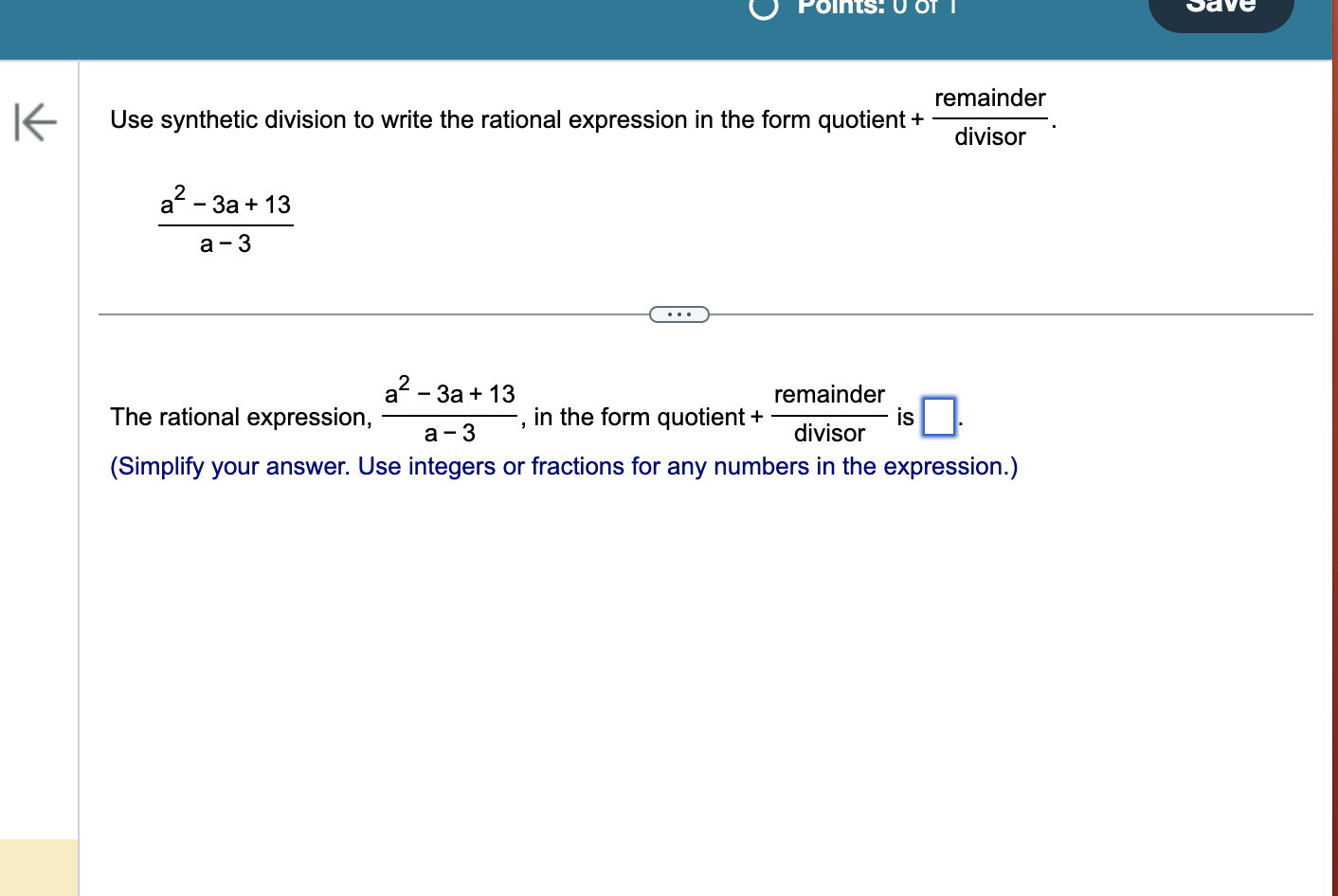 Solved Use synthetic division to write the rational | Chegg.com
