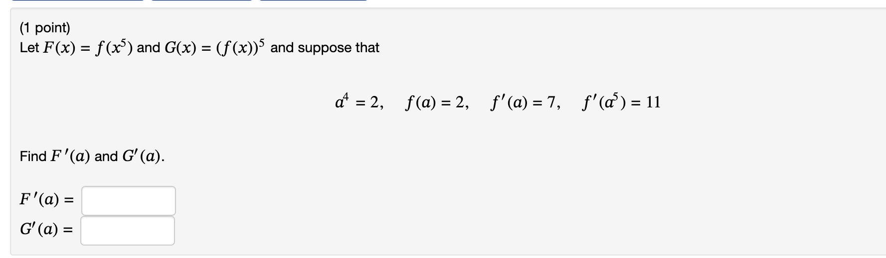 Solved point) Let f(x)=sec(x)5x2tan(x) f′ f′Let F(x)=f(x5) | Chegg.com