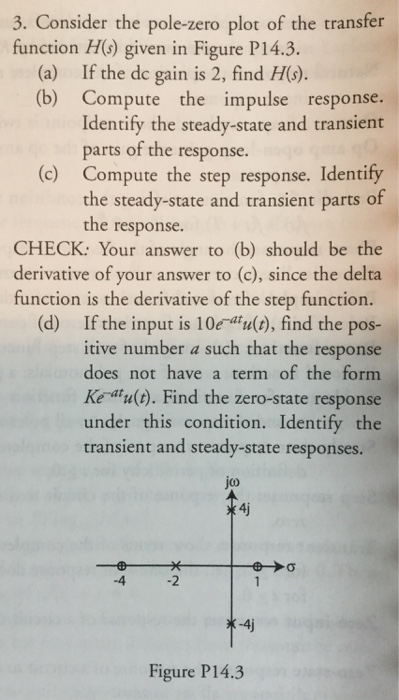 Solved 3. Consider the pole-zero plot of the transfer | Chegg.com