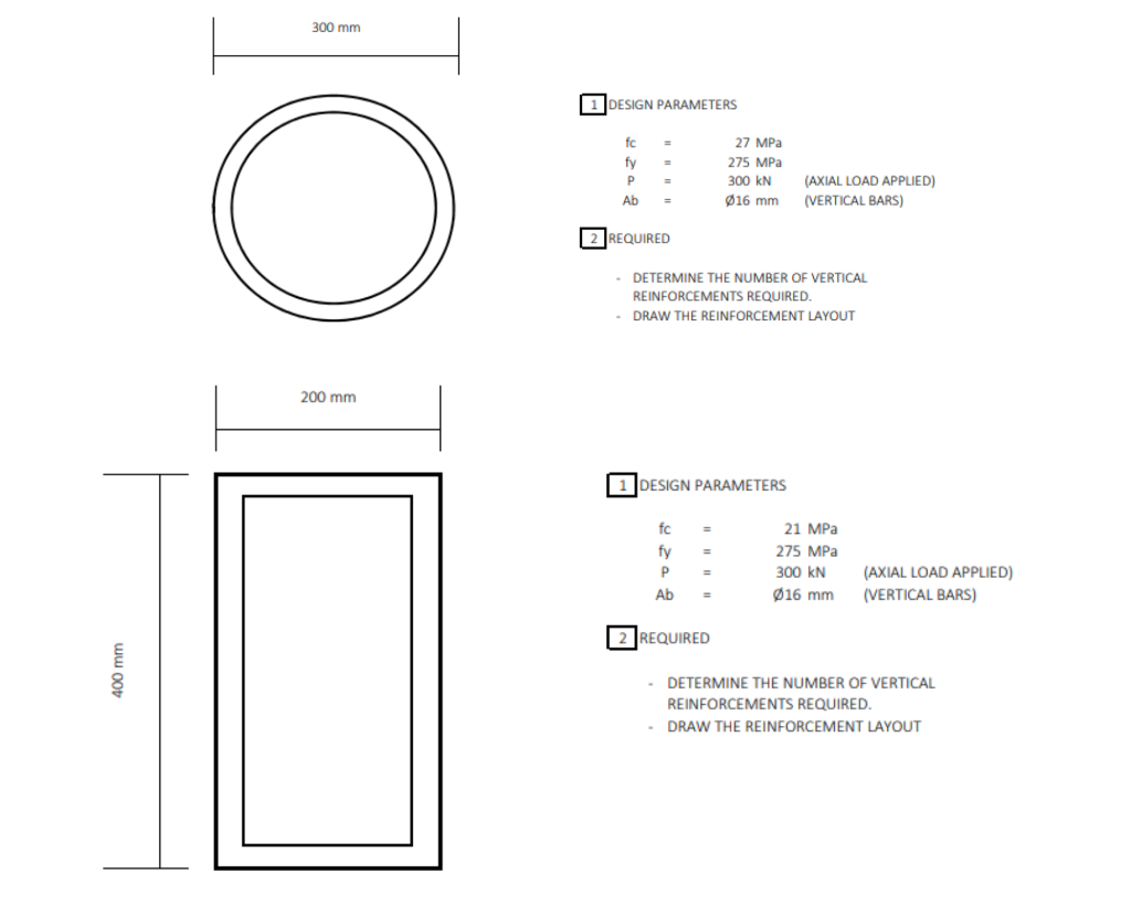 Solved 300 mm 1 DESIGN PARAMETERS fc fy P 27 MPa 275 MPa 300 | Chegg.com