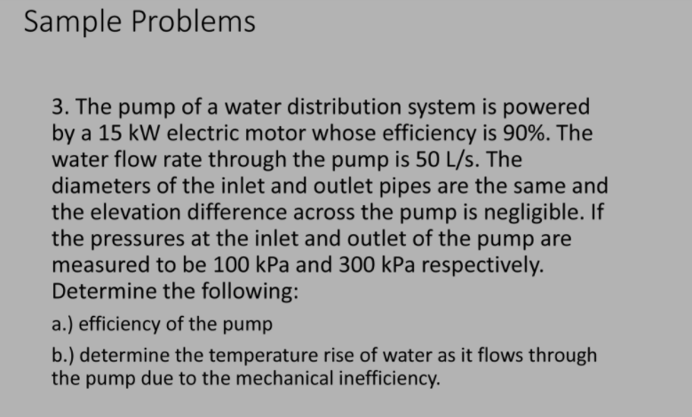Solved Sample Problems 3. The pump of a water distribution | Chegg.com