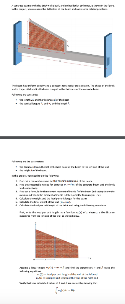 Solved A concrete beam on which a brick wall is buit, and | Chegg.com