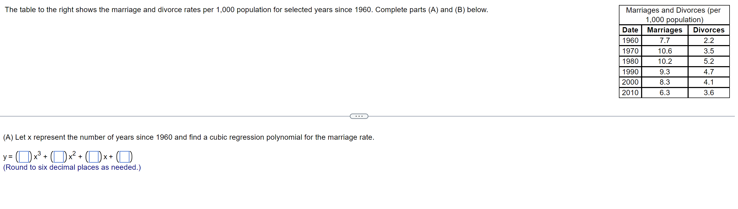 Solved (A) Let x represent the number of years since 1960 | Chegg.com