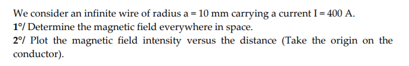 Solved We consider an infinite wire of radius a = 10 mm | Chegg.com