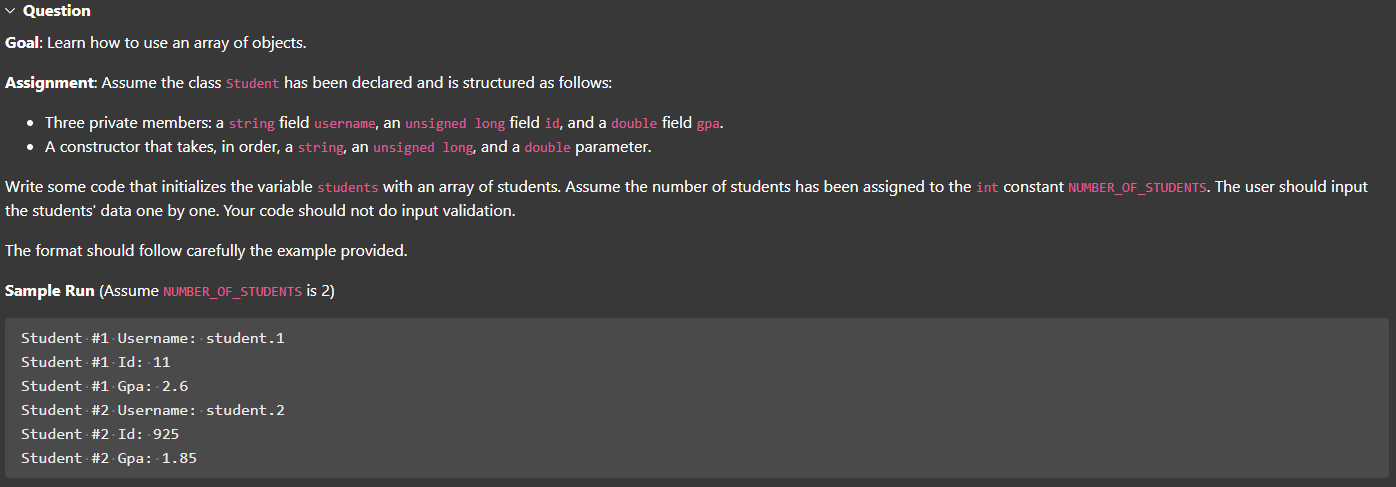Solved by an EXPERT Goal: Learn how to use an array of | Chegg.com