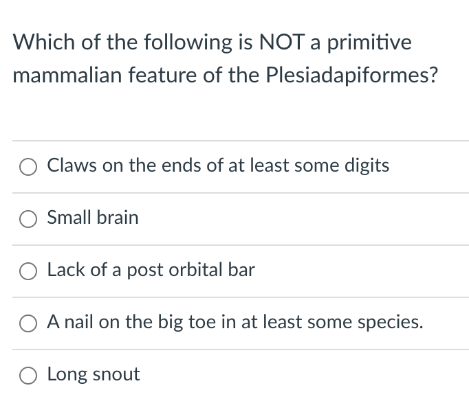 Solved Which of the following is NOT a primitive mammalian | Chegg.com
