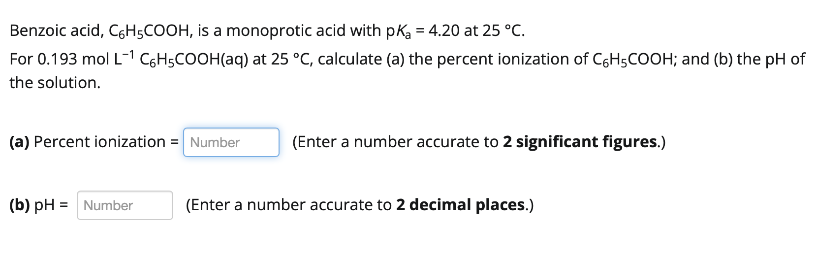 Solved Benzoic acid, C6H5COOH, is a monoprotic acid with pka | Chegg.com