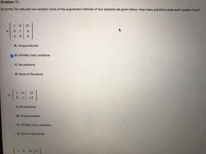 Solved Problem 11. (8 points) The reduced row-echelon forms | Chegg.com