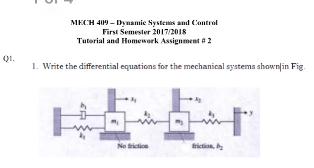 Solved MECH 409 - Dynamic Systems and Control First Semester | Chegg.com