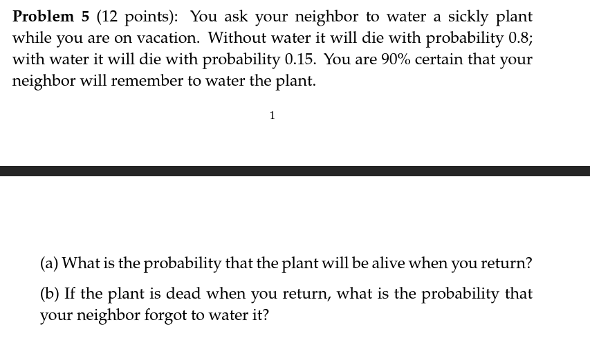 Solved Problem 5 (12 points): You ask your neighbor to water | Chegg.com
