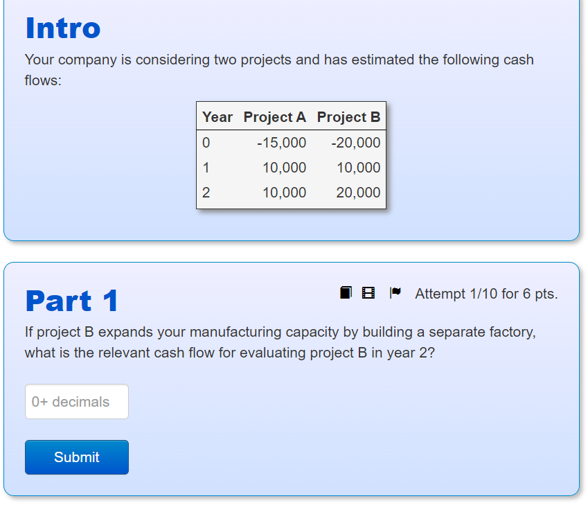 Solved Your company is considering two projects and has | Chegg.com