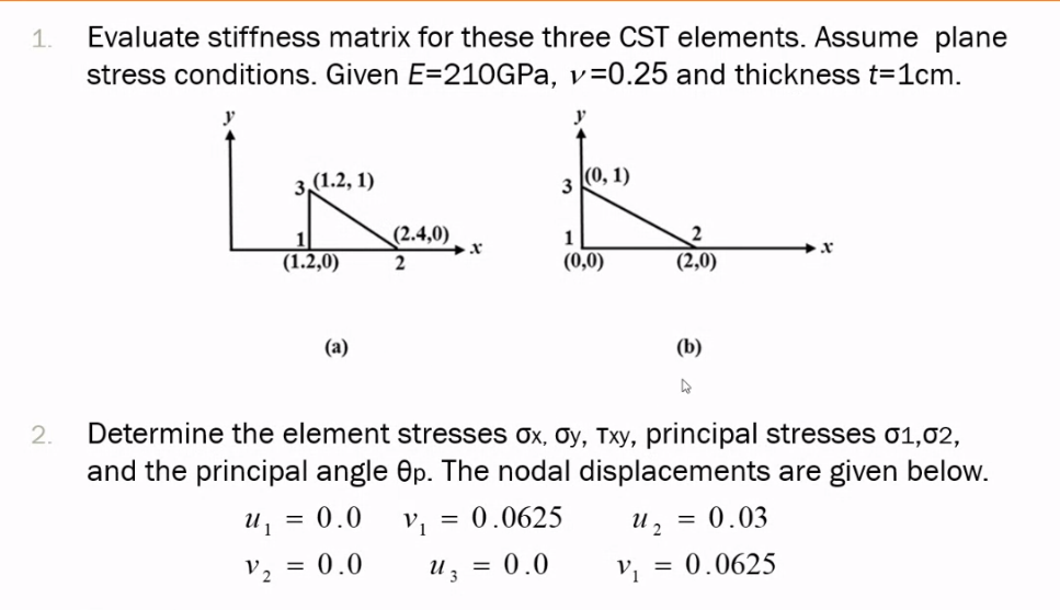 Solved 1 Evaluate stiffness matrix for these three CST | Chegg.com