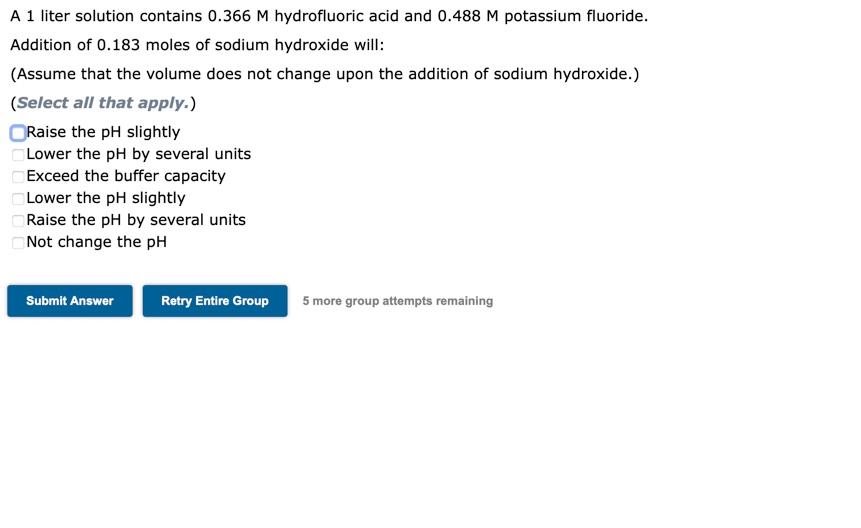 Solved A 1 liter solution contains 0.366M hydrofluoric acid | Chegg.com