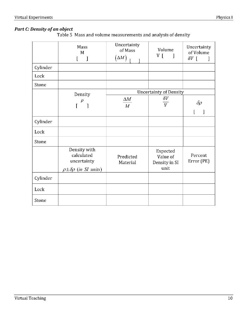 Virtual Experiments Physics Part C: Density of an | Chegg.com
