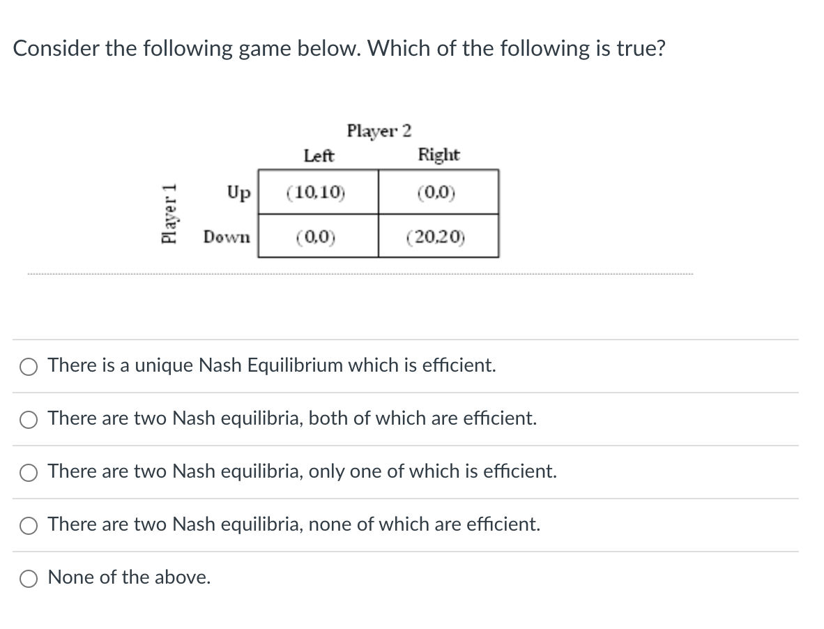 Solved Consider the following game below. Which of the | Chegg.com