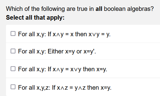 Solved Which of the following are true in all boolean | Chegg.com