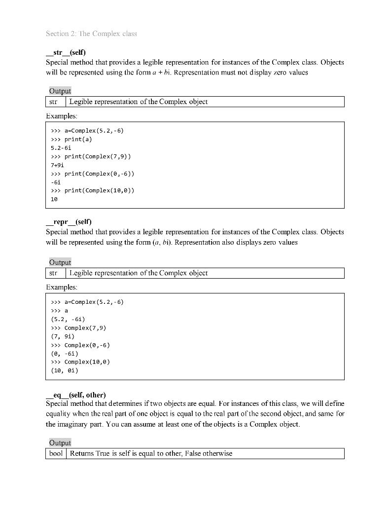 Solved Section 2: The Complex class (5 pts) The Complex | Chegg.com