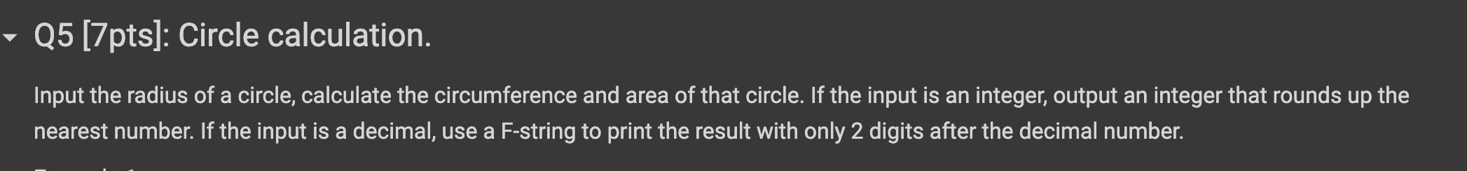 Solved Q5 [7pts]: Circle calculation. Input the radius of a | Chegg.com