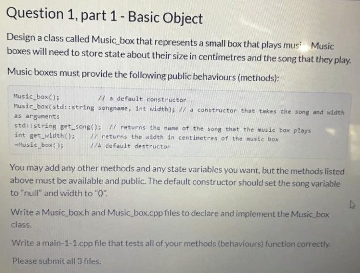 Solved Question 1, part 1 - Basic Object Design a class | Chegg.com