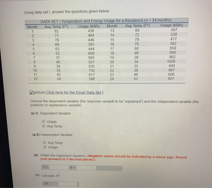 Solved Using data set I, answer the questions given below | Chegg.com