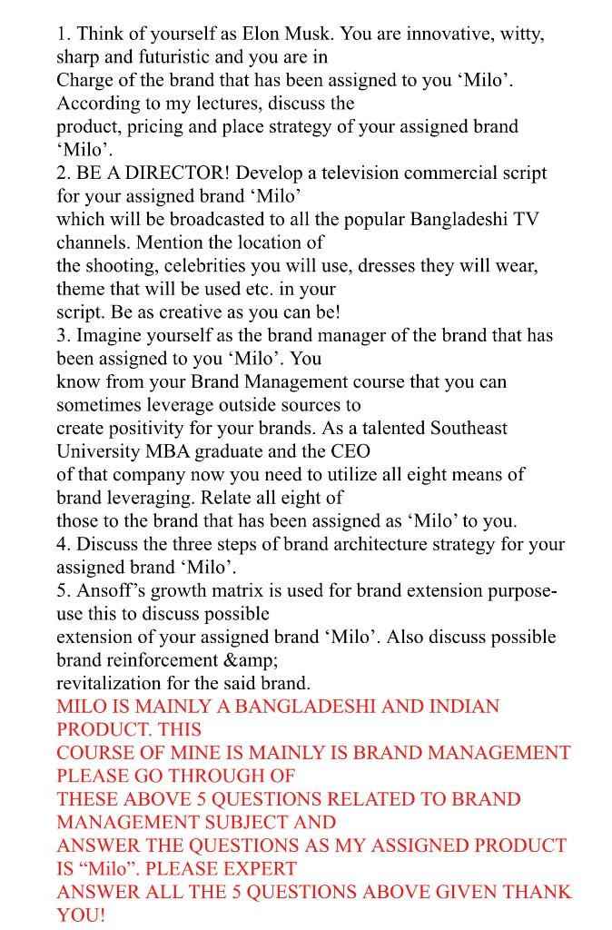 1. Think of yourself as Elon Musk. You are | Chegg.com