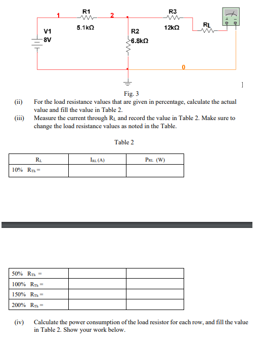 Solved R1 R3 2 RL 5.1k R2 12k2 V1 8V 6.8k02 1 (11) Fig. 3 | Chegg.com